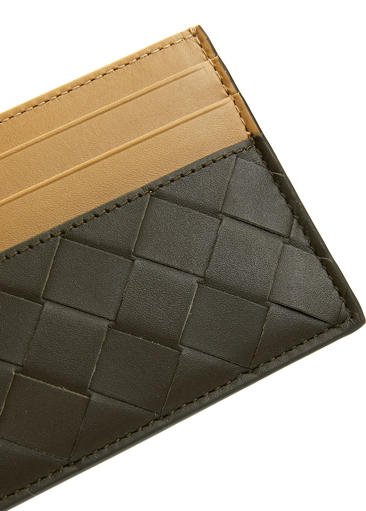 Bottega Veneta - Örgü Dokulu Erkek Deri Kartlık - Haki