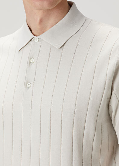 Corneliani Beyaz Erkek Beyaz Polo Yaka Çizgi Dokulu Kısa Kollu Triko ...