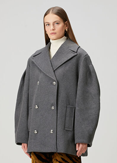 Ganni Koyu Gri Kadın Oversized Gri Yün Kaban 1846691 | Beymen