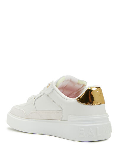 Balmain - B Court Beyaz Gold Kadın Deri Sneaker - Beyaz-Altin
