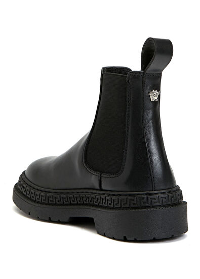 Versace - Siyah Logolu Erkek Çocuk Deri Bot - Siyah