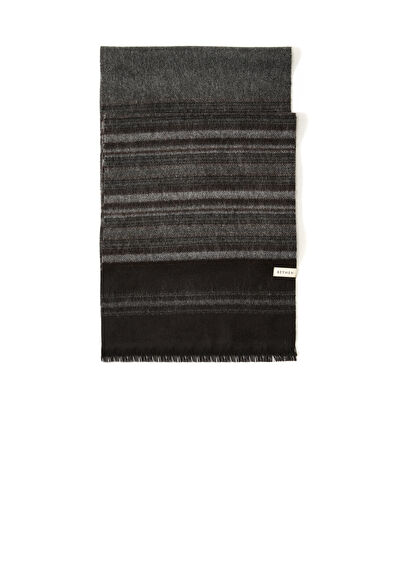 Beymen - Siyah Gri Çizgili Erkek Atkı - Siyah-Gri