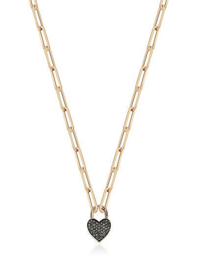 Reis Kuyumculuk - Mars Heart Brown Diamond Stone 14K Gold Women's Necklace