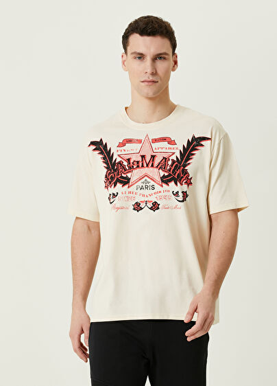 Balmain - Beyaz Logo Baskılı T-shirt - Beyaz