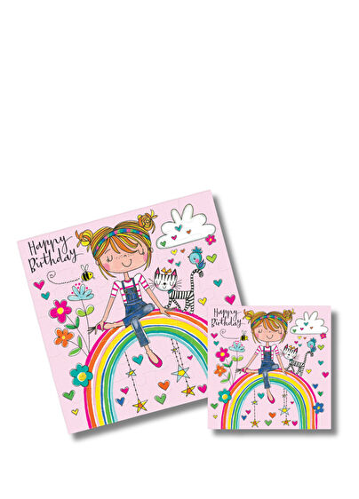 Rachel Ellen Design - Girl on Rainbow Yapbozlu Doğum Günü Tebrik Kartı ...