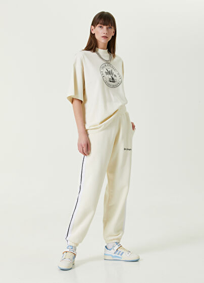 Palm Angels - Krem Lastikli Yanı Şeritli Eşofman Altı - Siyah-Krem