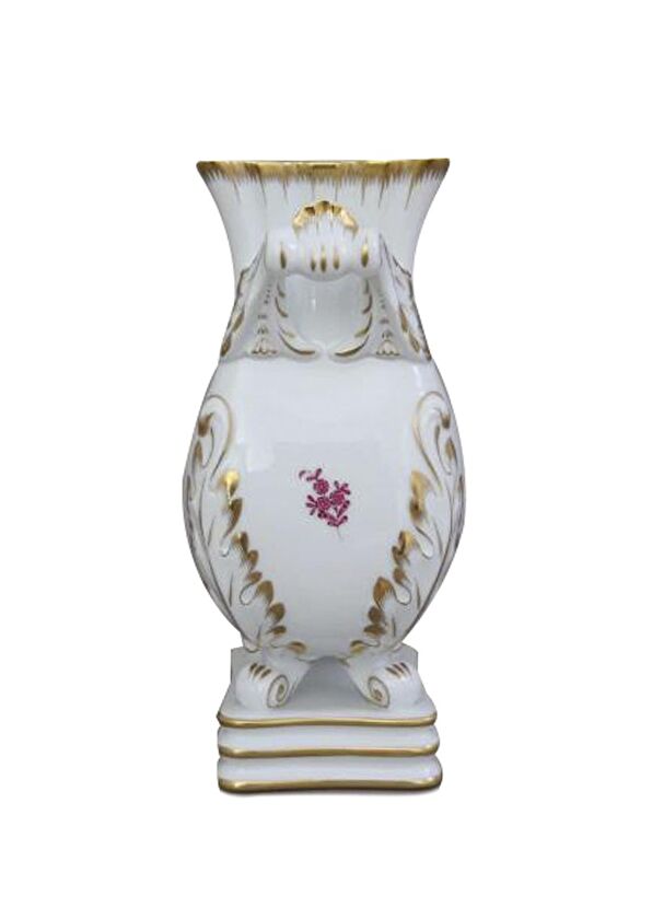 Herend - Beyaz Çiçek Desenli Kare Ayaklı Porselen Vazo - Çok Renkli
