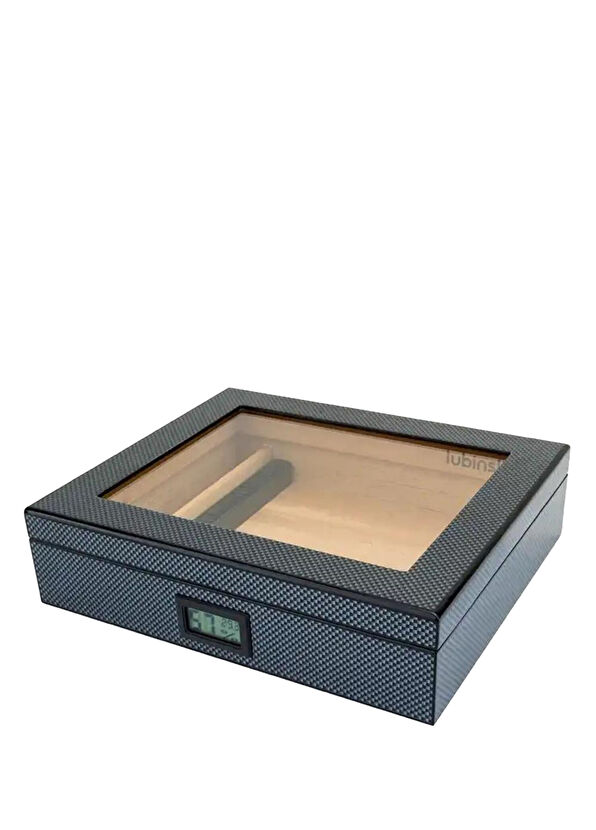 Lubinski - Cedar Basic Glazed Slim Digital Humidor Carbon 15's Cigar Box
