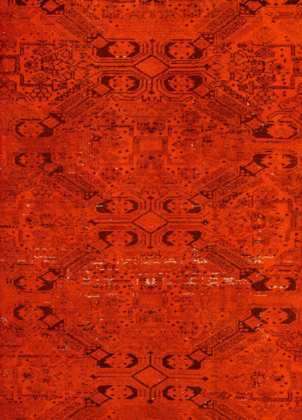 Borr - Saffron Grid Vintage El Dokuma Yün Halı 277 x 195 cm - Turuncu