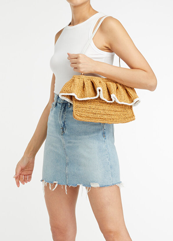 Mehry Mu - Terra Frill Naturel Beyaz Kadın Rafya El Çantası - Beyaz