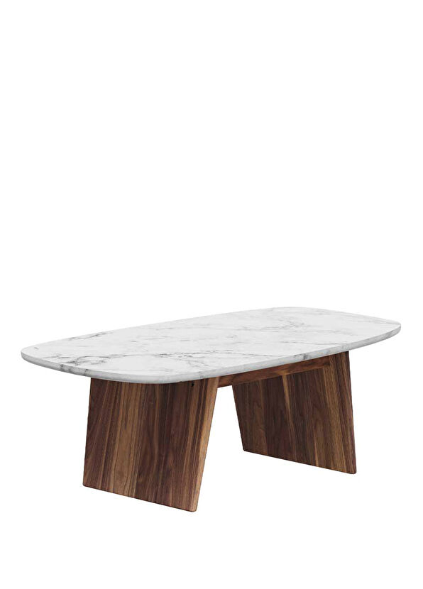 Hamm Design - Amorfus Carrara Keten Yağlı Ceviz Orta Sehpa - Beyaz