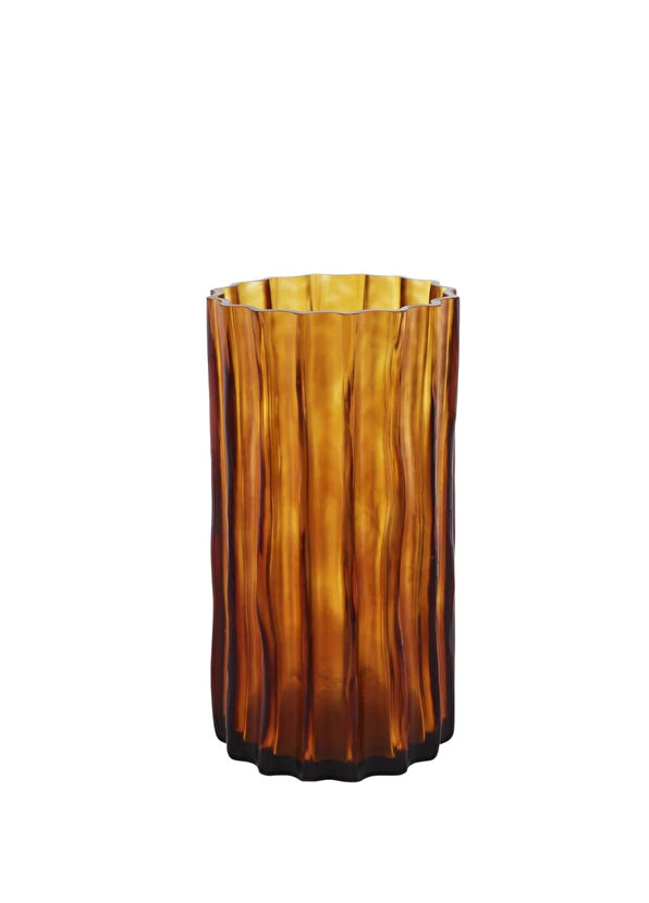 Ligne Roset - Ribbed Amber Turuncu Cam Büyük Boy Vazo - Turuncu