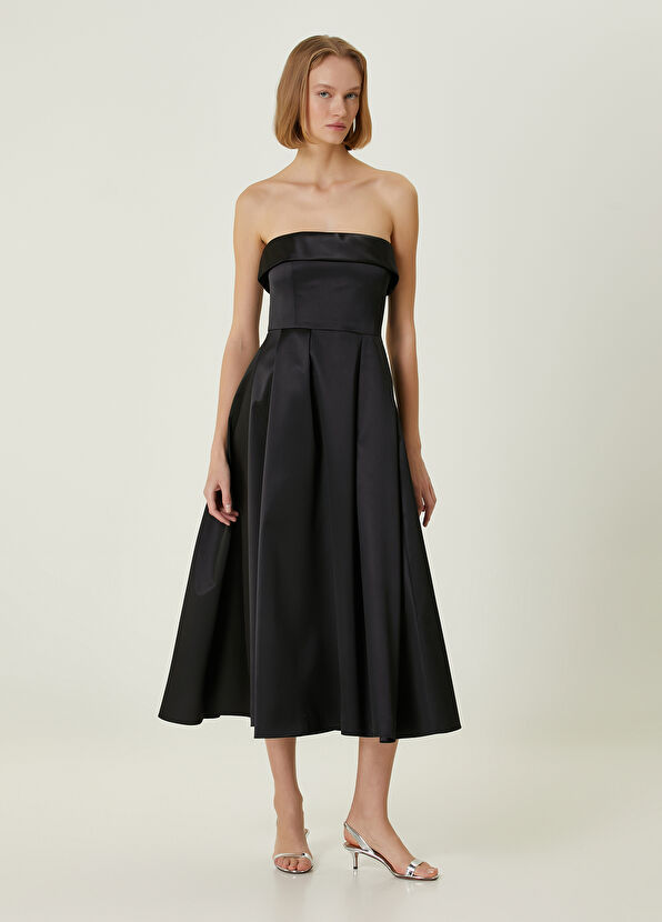 Beymen Collection - Siyah Straplez Midi Elbise - Siyah