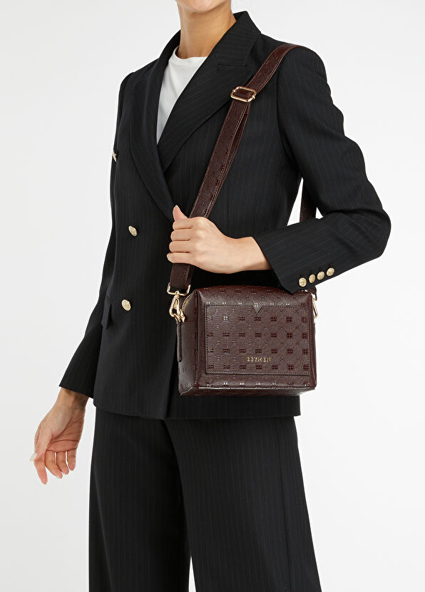 Beymen - Logo Desenli Kadın Omuz Çantası - Bordo