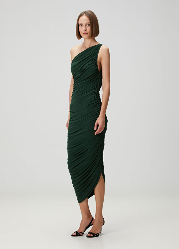 Norma Kamali Koyu Yeşil Kadın Koyu Yeşil Asimetrik Kokteyl Elbise ...