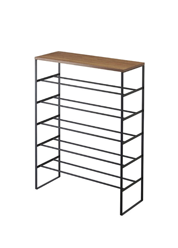 Yamazaki - Black Wooden Top Steel 6 Tier Shoe Rack