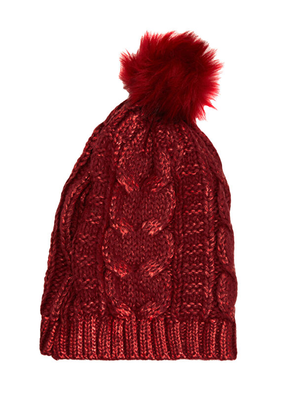 Beymen - Bordo Ponpon Detaylı Kadın Bere - Bordo