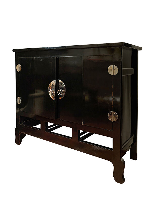 Beymen Reborn - Far East Wooden Black Lacquered Double Door Cabinet Console