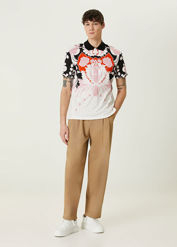 Valentino - VLTN Siyah Polo Yaka Çiçek Desenli T-shirt - Çok Renkli Siyah
