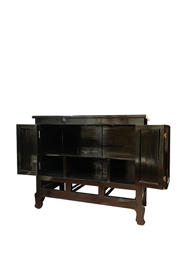 Beymen Reborn - Far East Wooden Black Lacquered Double Door Cabinet Console