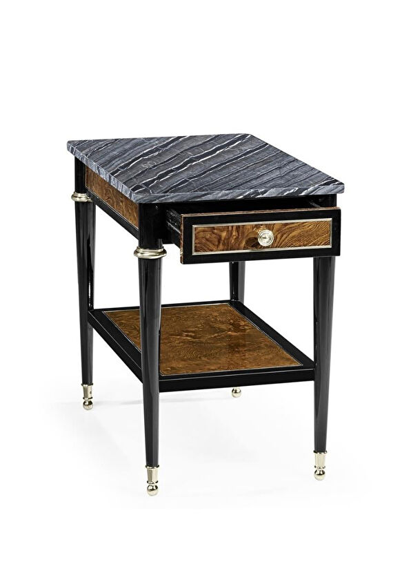 Jonathan Charles - Madison Piano Black Black Marble Side Table on Wood