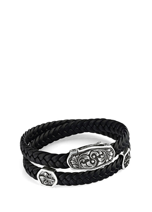 Boga Siyah Erkek Arc Engraved Braided FDelis Erkek Gümüş Bileklik ...