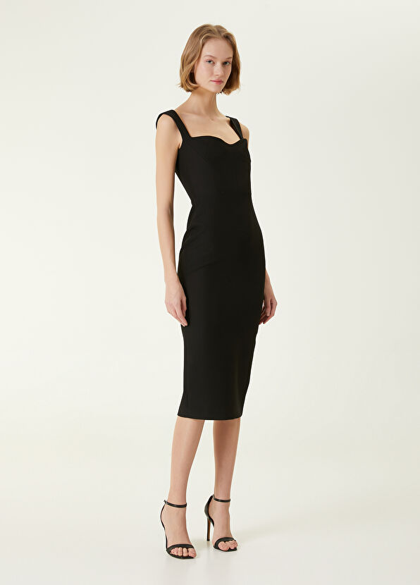 Beymen Collection - Siyah Dar Midi Kokteyl Elbise - Siyah