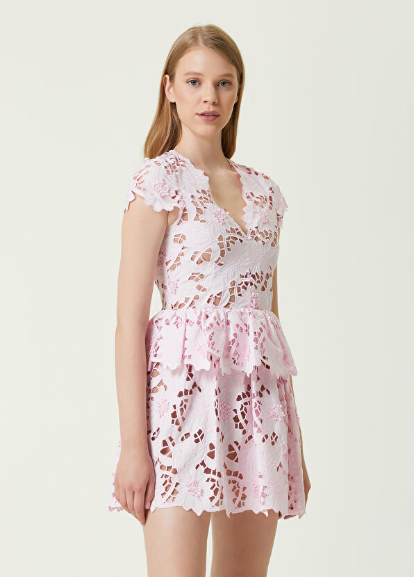 Self Portrait - Pembe Delikli Nakışlı Mini Kokteyl Elbise - Pembe
