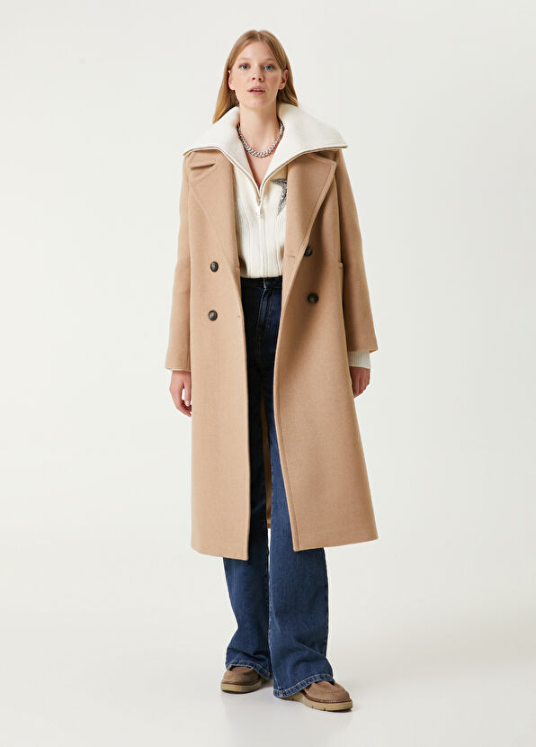 Beymen Club - Bej Kruvaze Yün Palto - Bej