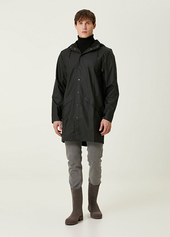 Rains - Siyah Kapüşonlu Yağmurluk - Siyah