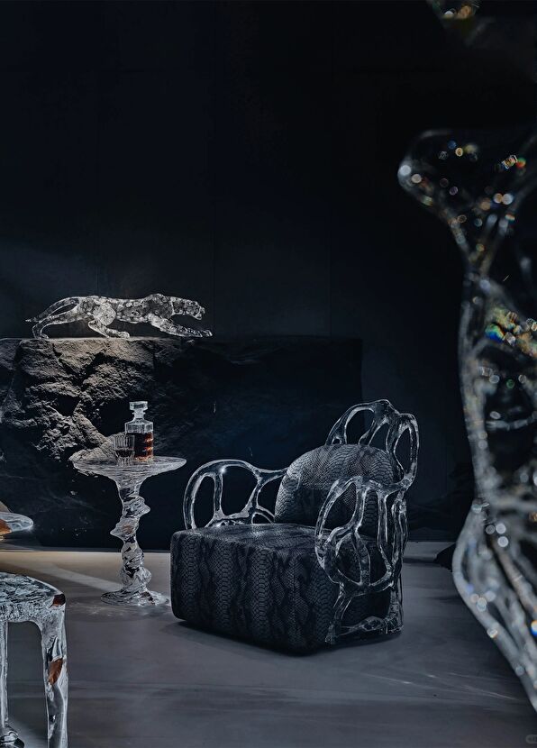 Gordon Gu - Leopard Animal Kristal Heykel - Şeffaf