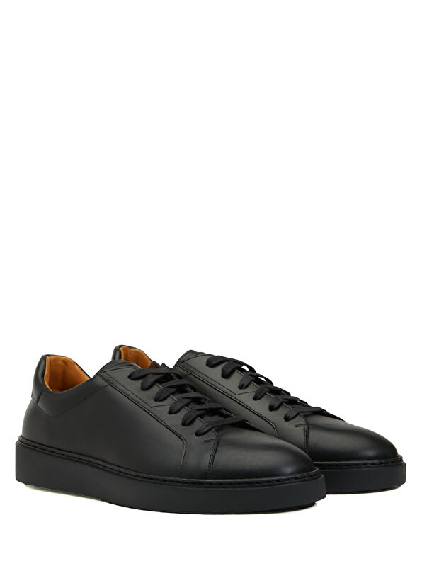 Magnanni - Siyah Logo Detaylı Erkek Deri Sneaker - Siyah