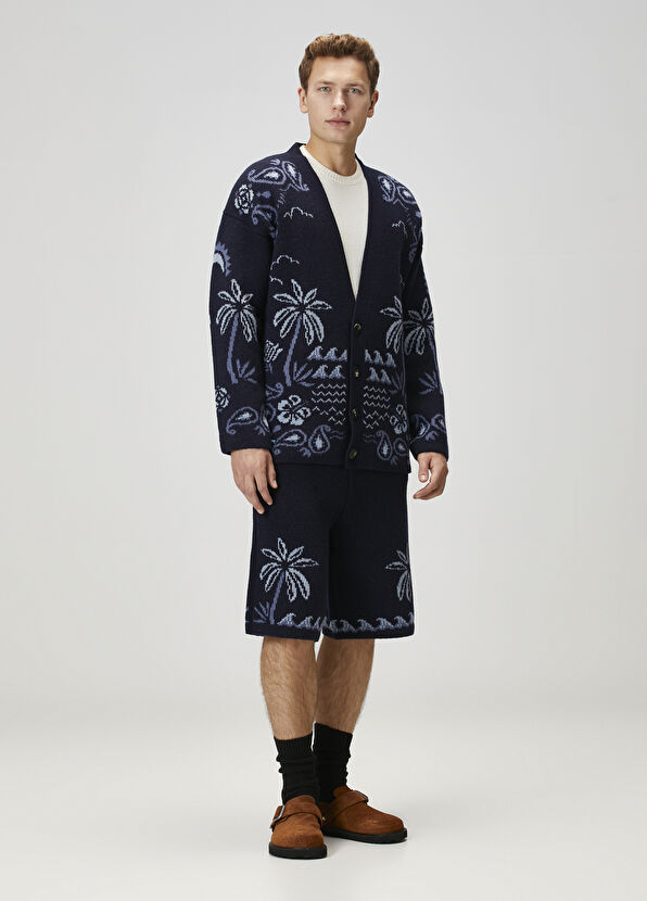 Alanui Lacivert Erkek Lacivert Palmiye Jakarlı Yün Triko Hırka 1848210 ...