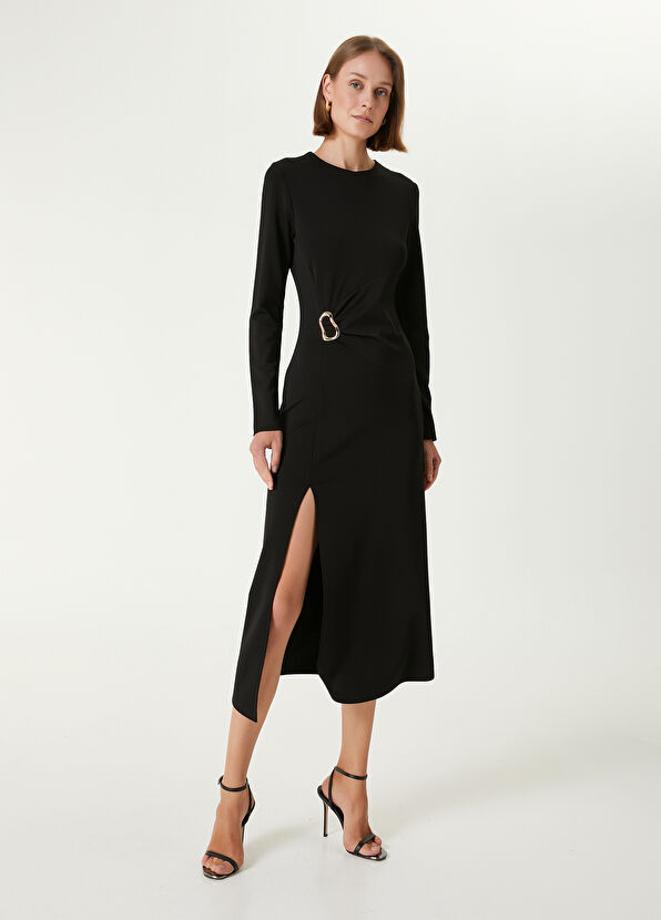 Beymen Collection - Siyah Aksesuar Detaylı Midi Elbise - Siyah