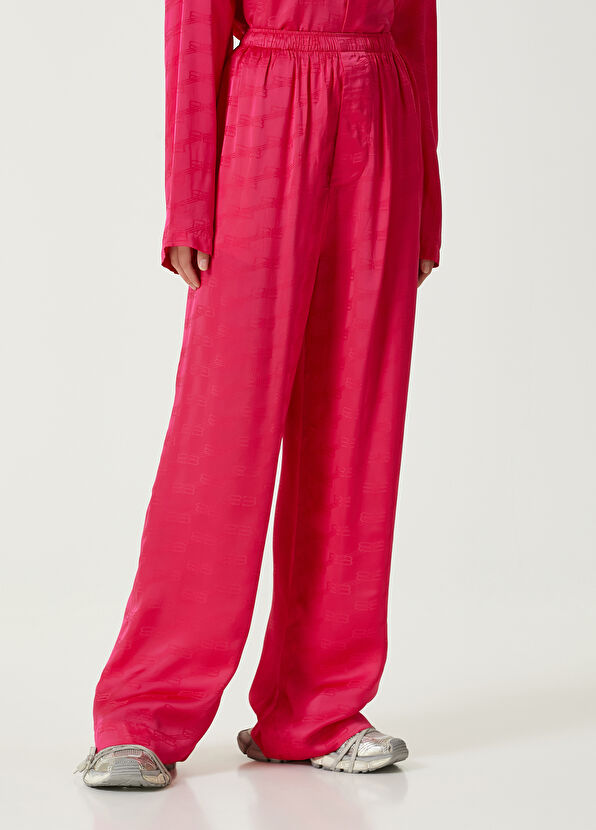 Balenciaga - Fuşya Logo Jakarlı Spor Pantolon - Fuşya