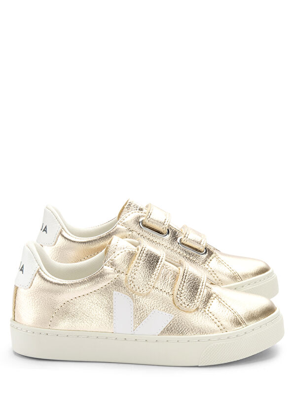 Veja - Gold Beyaz Logolu Unisex Çocuk Deri Sneaker - Beyaz-Sari