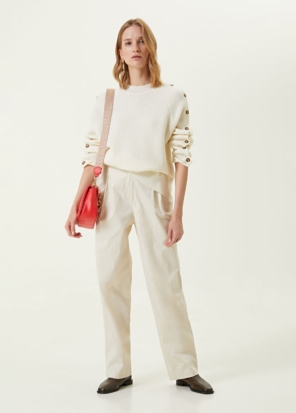 Network - Ekru Düğme Detaylı Triko - Ekru