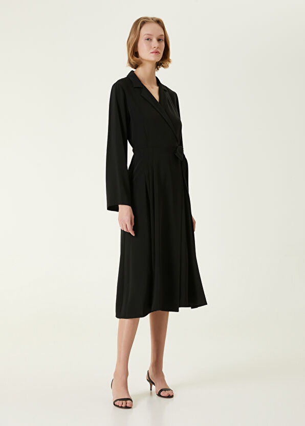 Beymen Collection - Siyah Pileli Midi Anvelop Krep Elbise - Siyah
