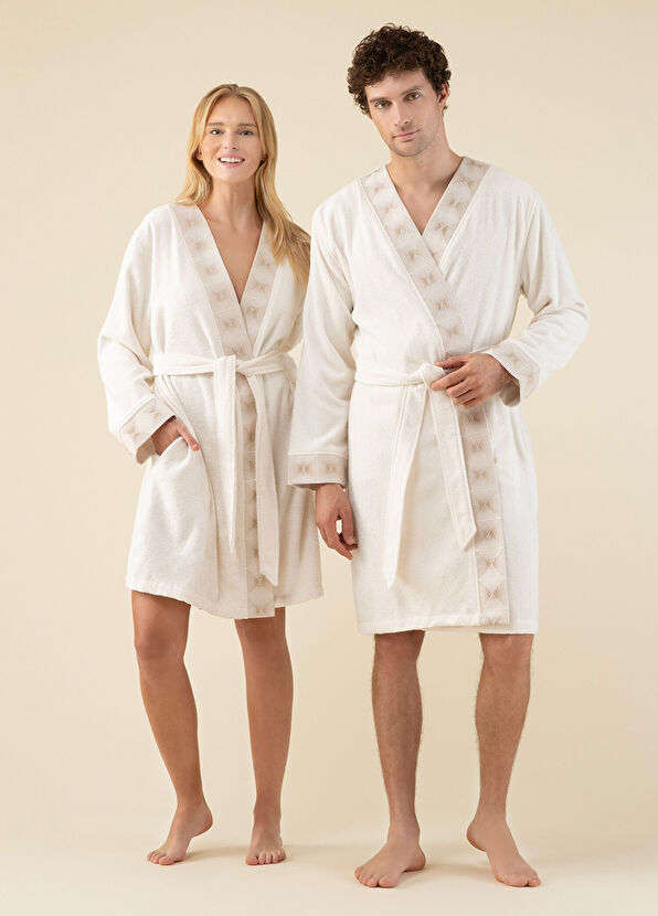 Chakra - Marigold Bambu Ekru Unisex Bornoz - Ekru
