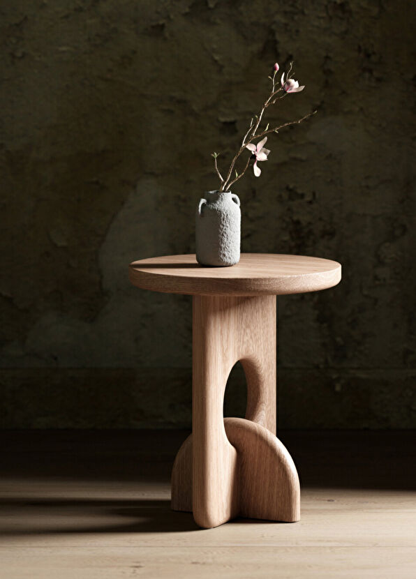 Gajah - Veni Naturel Ahşap Yan Sehpa - Naturel