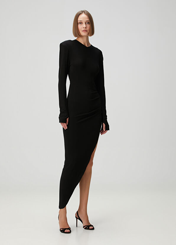 Norma Kamali Siyah Kadın Siyah Yırtmaçlı Maksi Abiye Elbise 1883026 ...