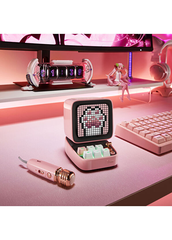 Divoom - Ditoo-5M Pink Wireless Adaptive Pixel Display Portable Karaoke Bluetooth Speaker with ...