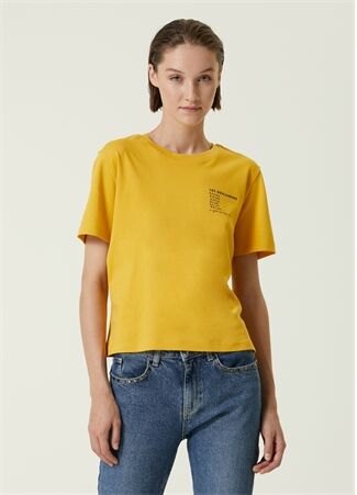 Les Benjamins Kadın Hardal Bisiklet Yaka Logo Baskılı T-shirt Sarı S EU