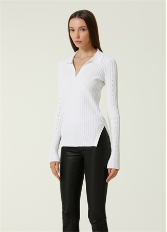 Helmut Lang Kadın Beyaz Polo Yaka Ribli Triko S EU Helmut Lang Kadın Beyaz Polo Yaka Ribli Triko S EU