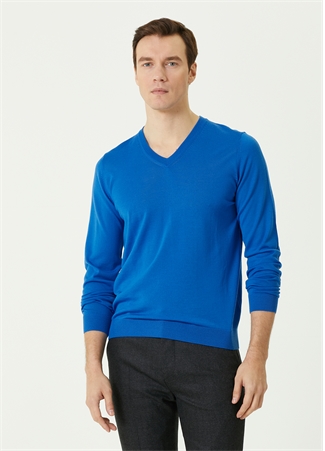 Hemington Erkek Warren Mavi V Yaka Yün Kazak L EU