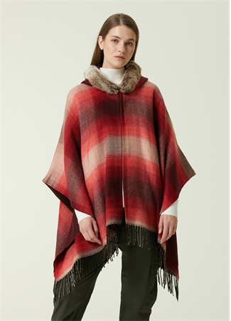 Beymen Club Kadın Kırmızı Degrade Kapüşonlu Ekoseli Panço EU Beymen Club Kadın Kırmızı Degrade Kapüşonlu Ekoseli Panço EU