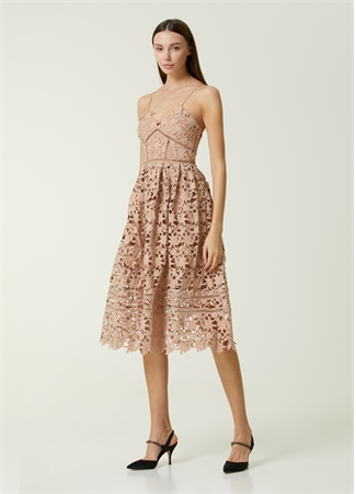 Self Portrait Kadın Bej Midi Dantel Kokteyl Elbise 0 US Self Portrait Kadın Bej Midi Dantel Kokteyl Elbise 0 US