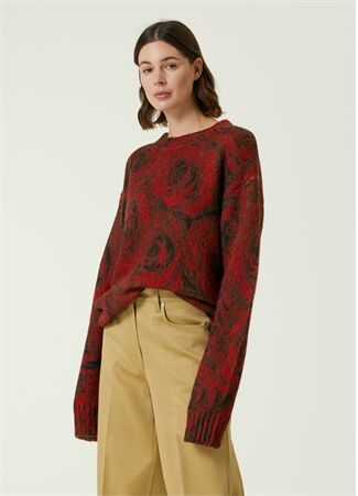 Dries Van Noten Kadın Kırmızı Bisiklet Yaka Desenli Kazak S EU