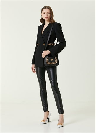 Versace Kadın Siyah Garnili Skinny Deri Pantolon 42 IT