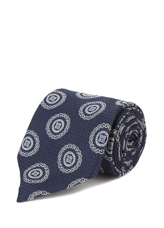 Zegna Erkek Lacivert Desenli İpek Kravat EU